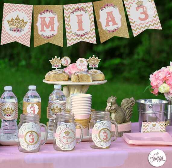 Pink and Gold Crown Printable Kit. Birthday Party Baptism | Etsy