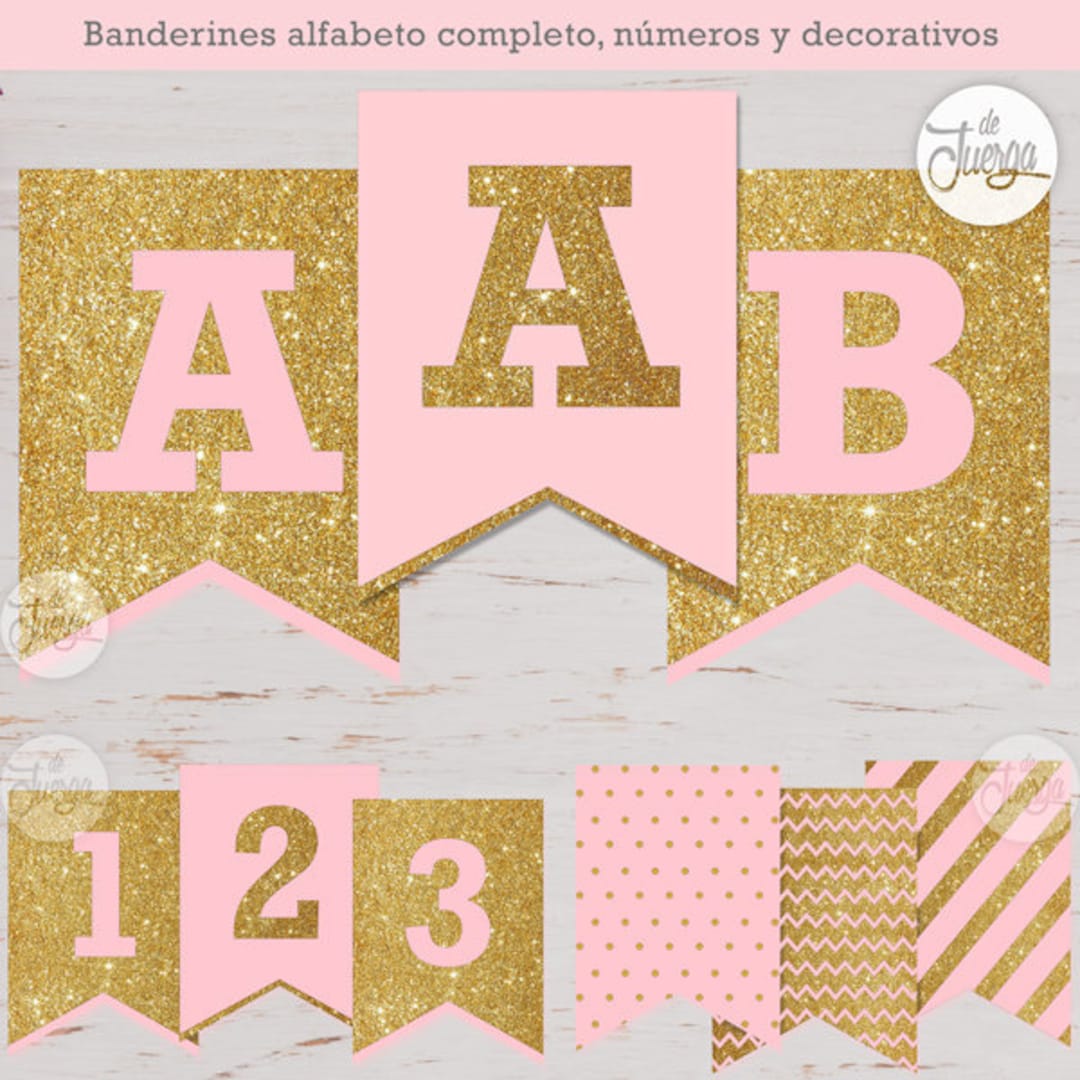 Kit Imprimible Banderines Dorado, Negro Alfabeto, Números y Decoración ...
