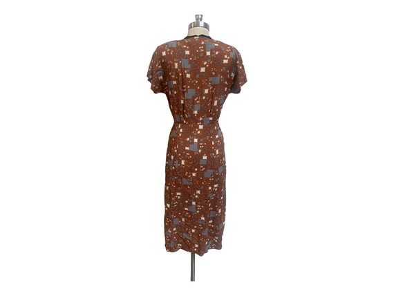 1940s 1930s Rayon Brown floral Print Button Up Dress … - Gem