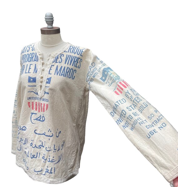 RARE Vintage Moroccan Imported Wheat Sack Shirt - Gem