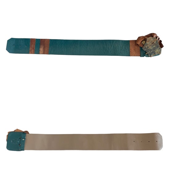 1980s RARE Blue Stone and Brass Leather Statement Belt - Gem