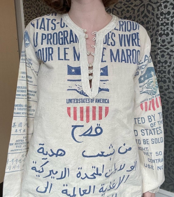 RARE Vintage Moroccan Imported Wheat Sack Shirt - Gem