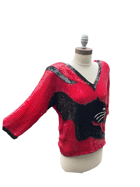 1980s Vintage Sequined Panther Pull-Over Sweater - Gem