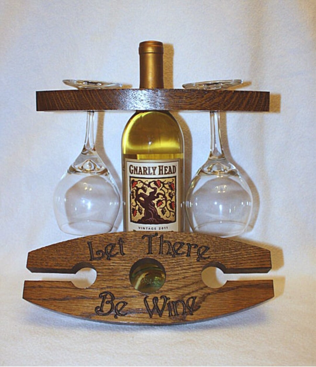 Carved White Oak Yoke Style Wine Bottle Holder With Glasses - Etsy