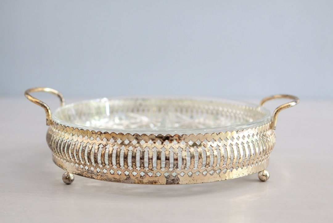Crystal Glass Serving Dish/platter With Silver Plated Ornate Base - Etsy