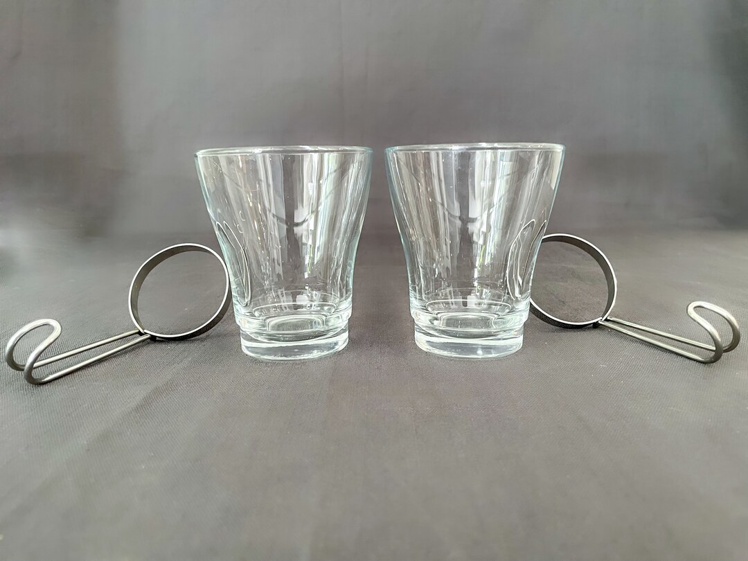 Pair of Coffee/tea Cups/glasses With Removable Silver Base by Bormioli ...
