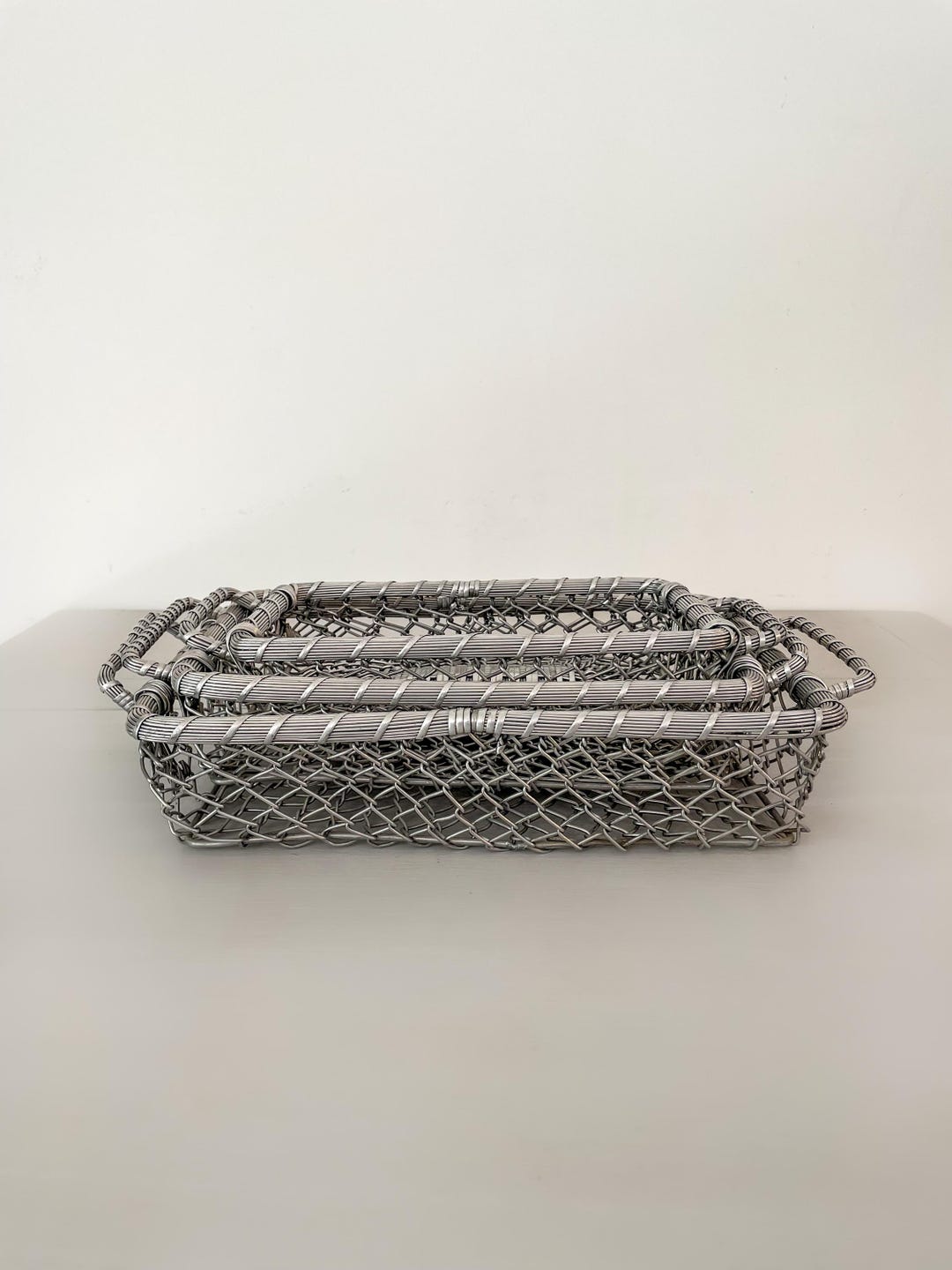 Set of 3 Silver Nesting Metal Wire Baskets With Handles - Etsy