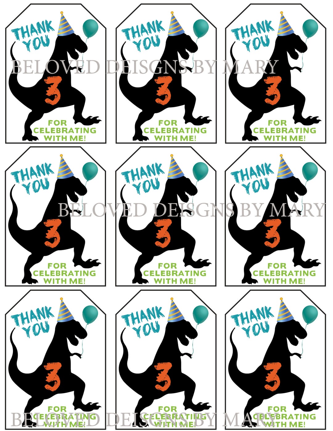 Three Rex Birthday Gift Tags - Etsy