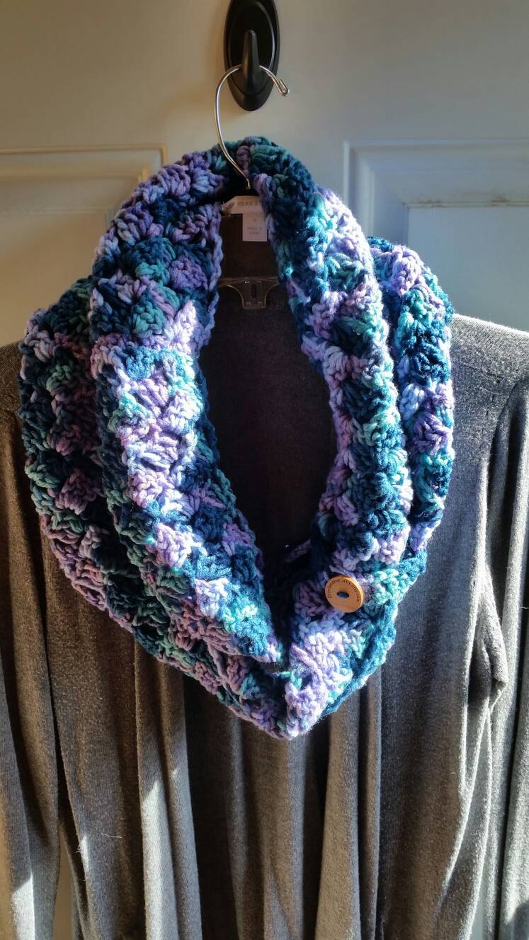 Shell Infinity Scarf in Teal, Purple, Lilac and Aqua. Removable Button ...