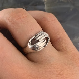 Hand Ring, Holding Hands Romantic Ring, Sterling Silver, Two Hand Ring ...