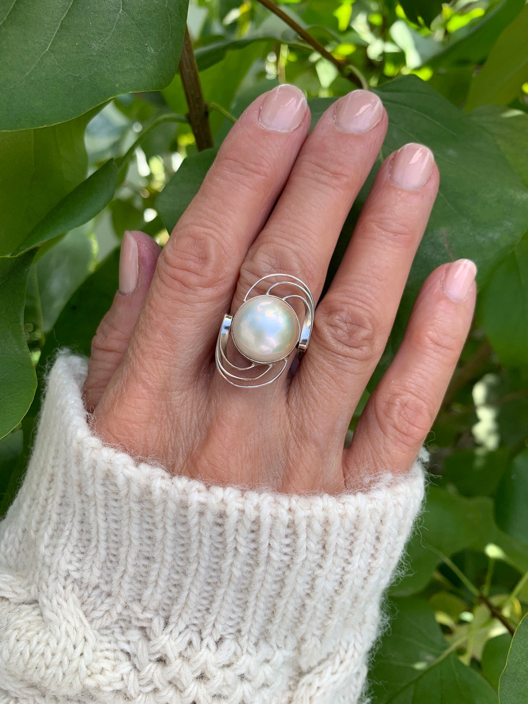 Silver White Mabe Pearl Ring, Mabe Pearl Ring, Natural Mabe Pearl, June ...