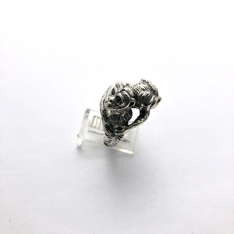 Two Monkeys Hugging Sterling Silver Ring Animal Ring - Etsy