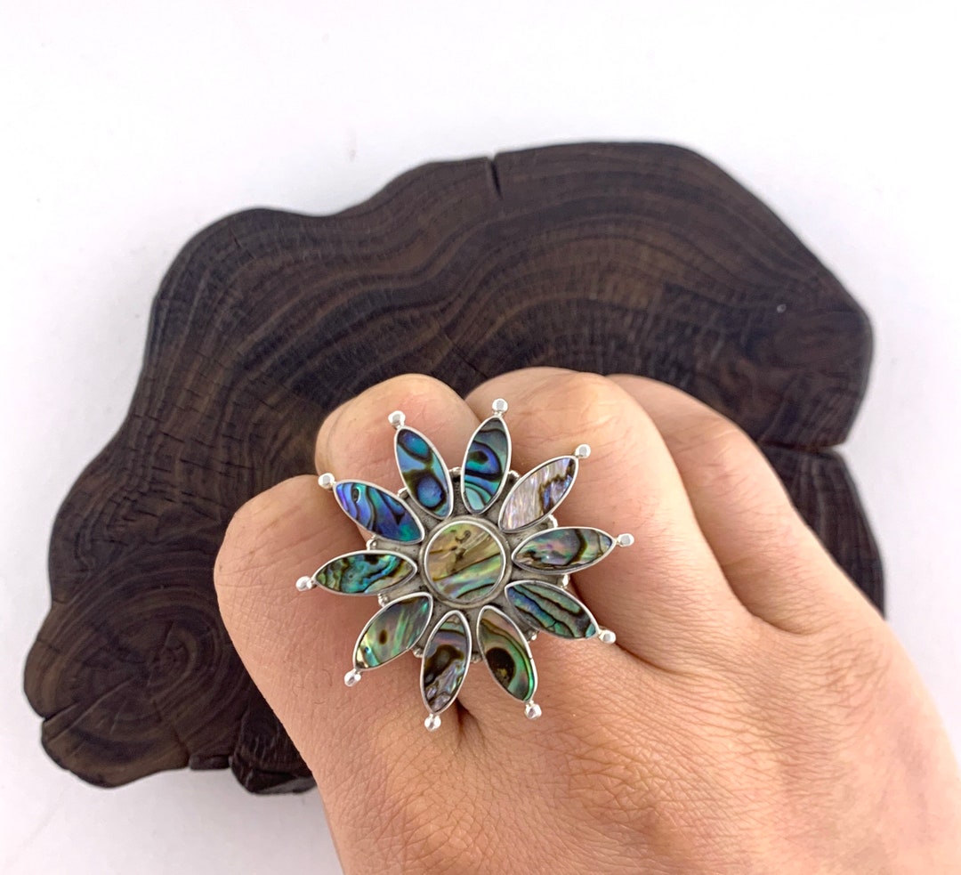 Stunning Abalone Ring, Abalone Flower Ring, Natural Abalone Flower ...