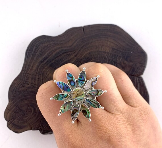 Stunning Abalone Ring Abalone Flower Ring Natural Abalone | Etsy