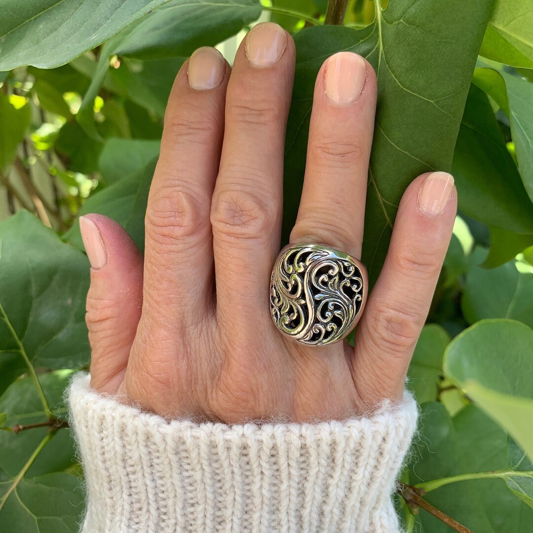 Stunning Silver Ring, Round Sterling Silver Ring, Hollow Ring With ...