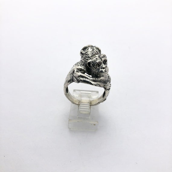 Two Monkeys Hugging Sterling Silver Ring Animal Ring - Etsy
