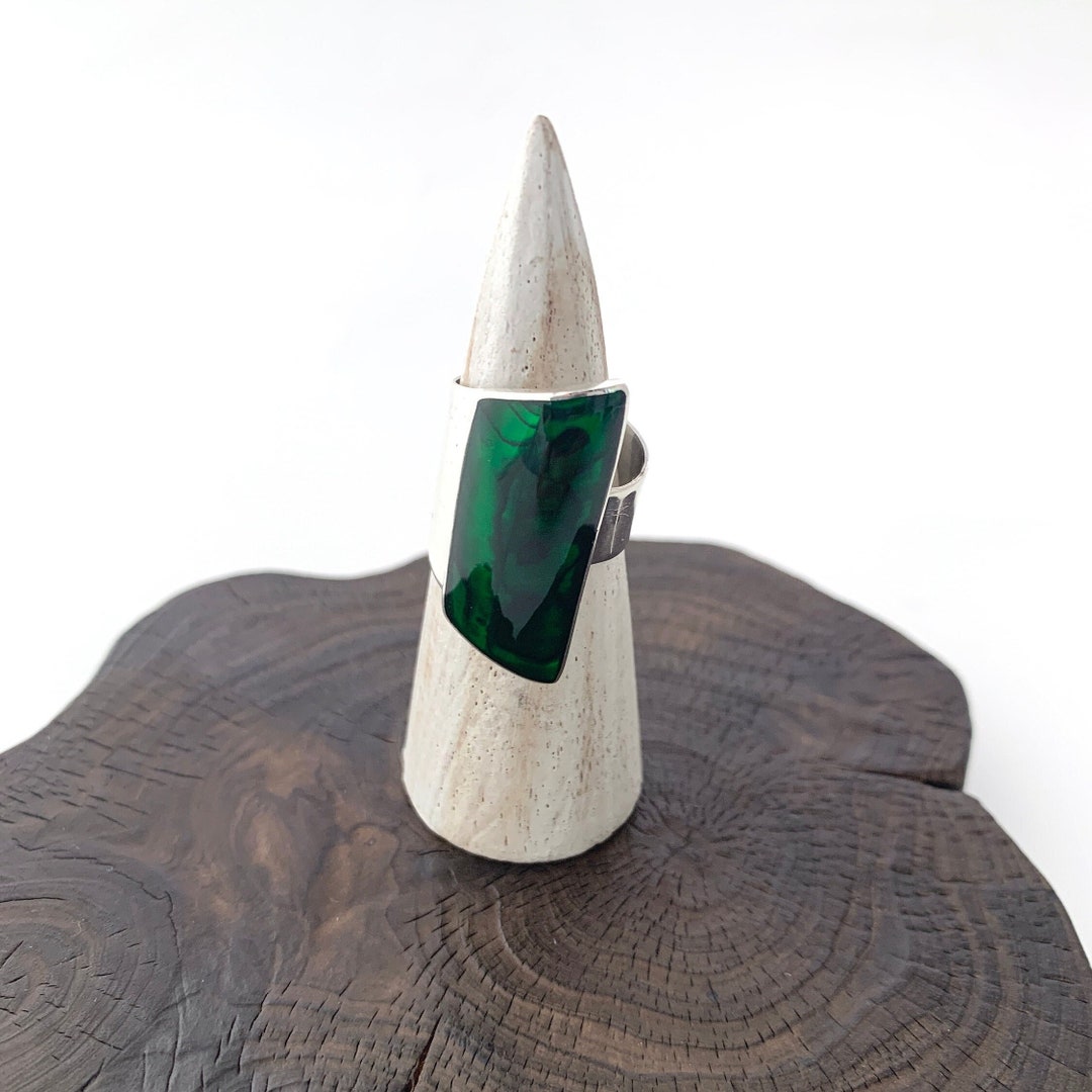 Green Tinted Abalone Shell Ring, Adjustable Ring, Sterling Silver Ring ...