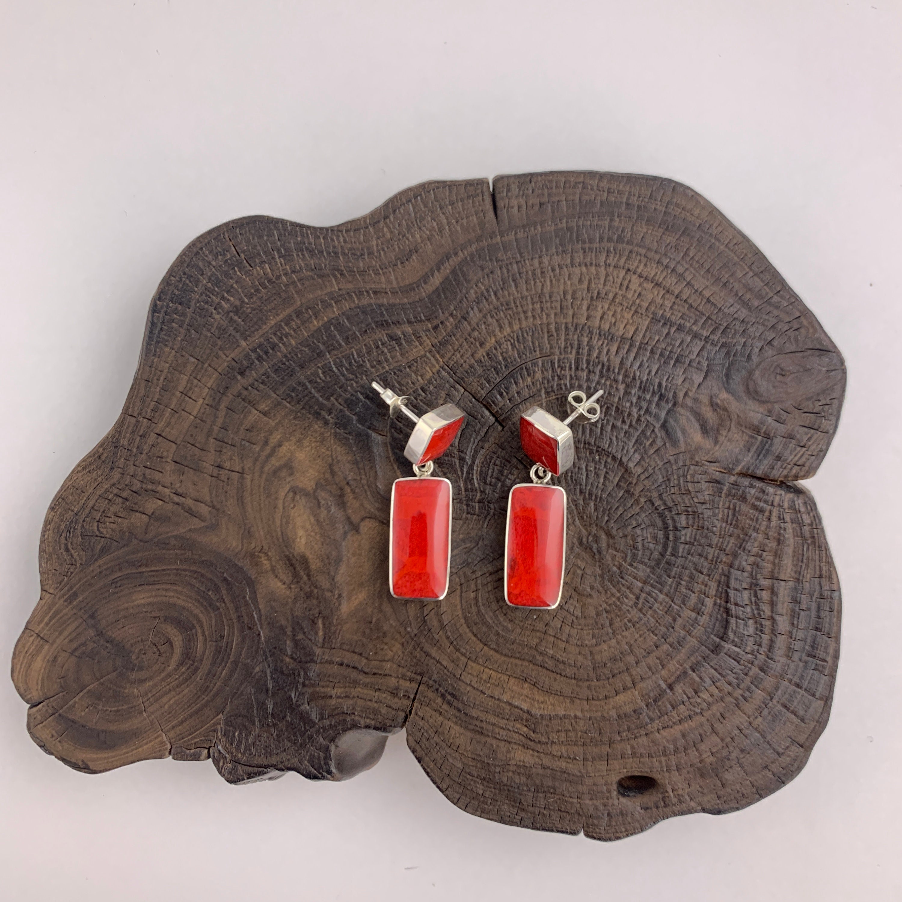 Red Coral Earrings Rectangle Red Coral Stud and Dangle Coral - Etsy