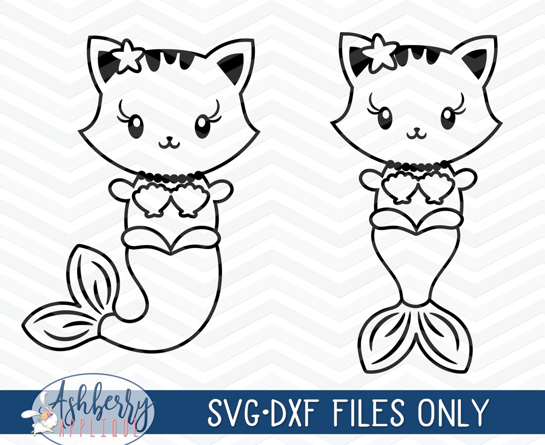 Kitty Mermaid Outline Set SVG/DXF Cut File, Clipart Pack, Instant ...