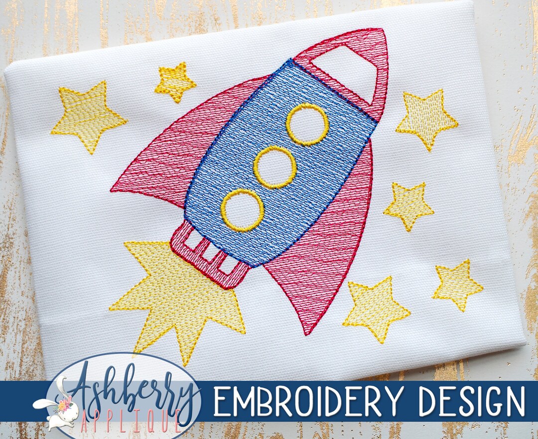 Rocket Ship Vintage Sketch Embroidery Design 4x4 5x7 Space Ship ...
