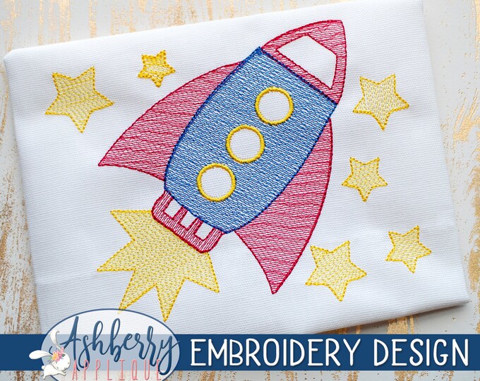 Rocket Ship Vintage Sketch Embroidery Design 4x4 5x7 Space Ship ...