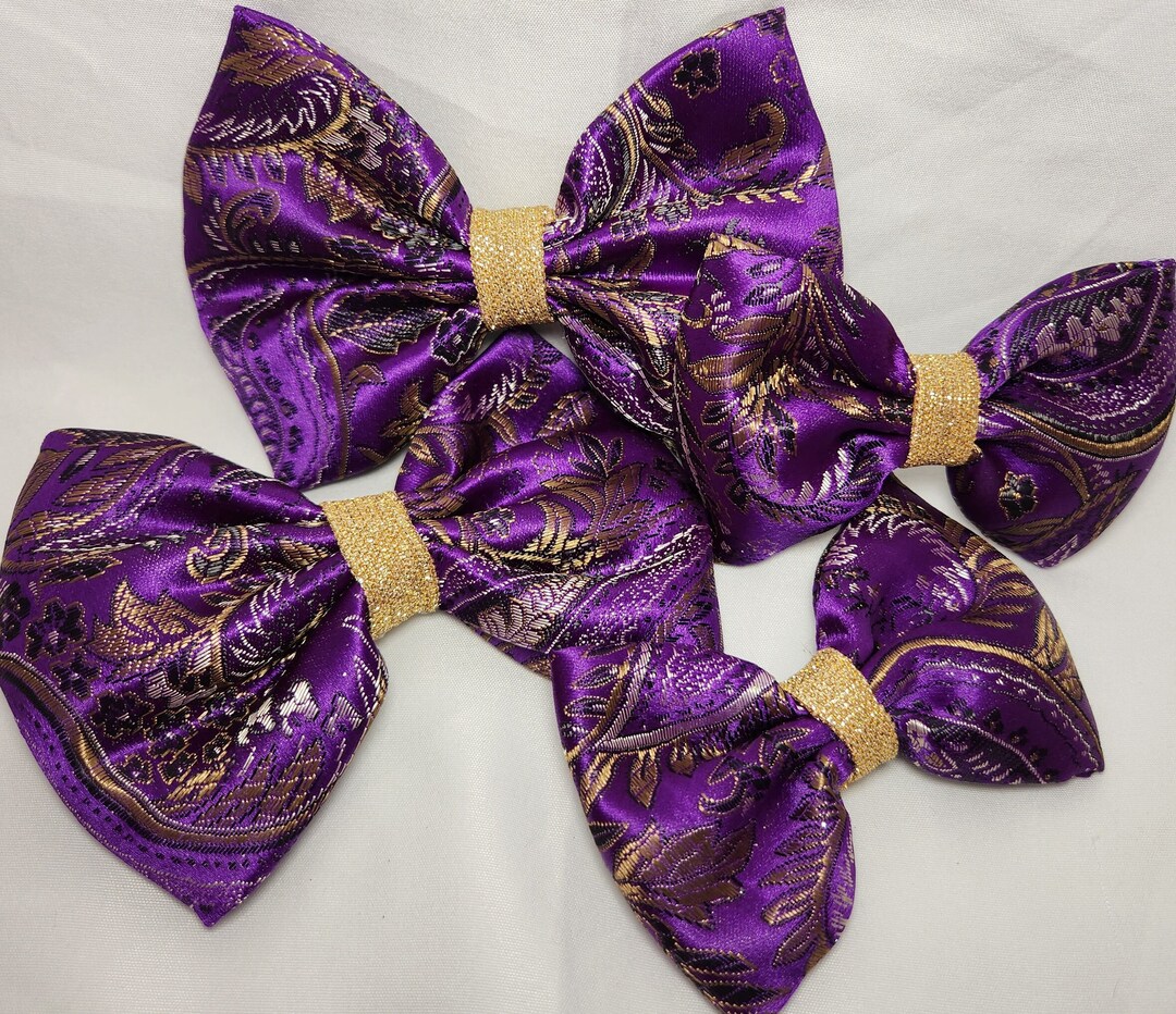 Purple Brocade With Gold Sparkle Hair Bow, Princess Hair Bow, Fabric ...