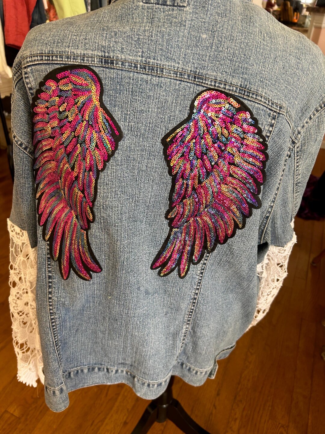126. Angel Wings Denim Jacket, SIZE - LARGE - Etsy