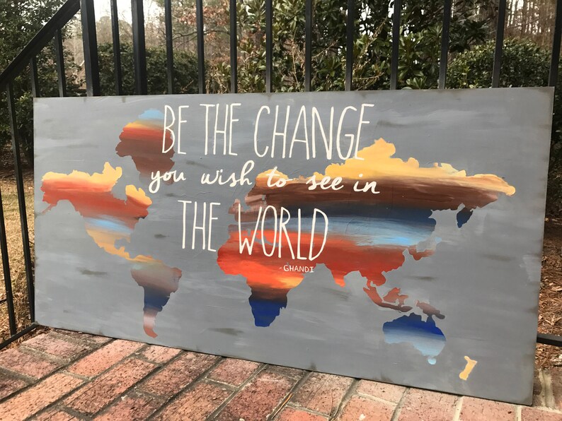 Be the Change Sign Ghandi Peace Quote Large Wood Hand | Etsy