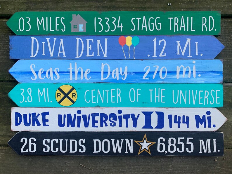 SET OF 10 directional wood arrow signs custom mile marker | Etsy