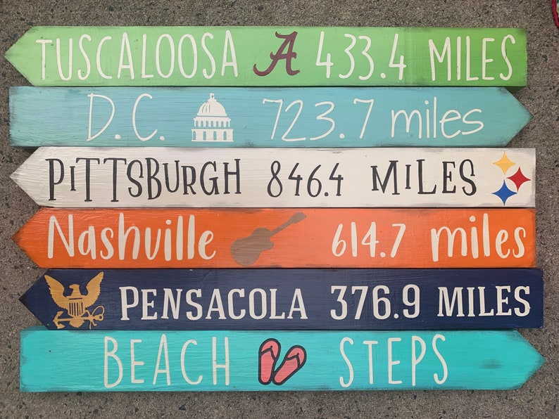 SET OF 10 directional wood arrow signs custom mile marker | Etsy