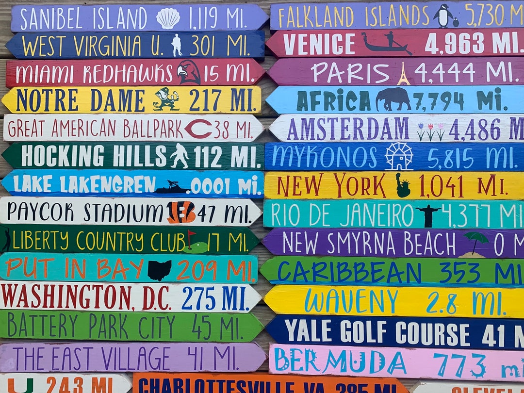 Personalized Directional Wood Arrow Sign: Hand-painted Mile Marker - Etsy