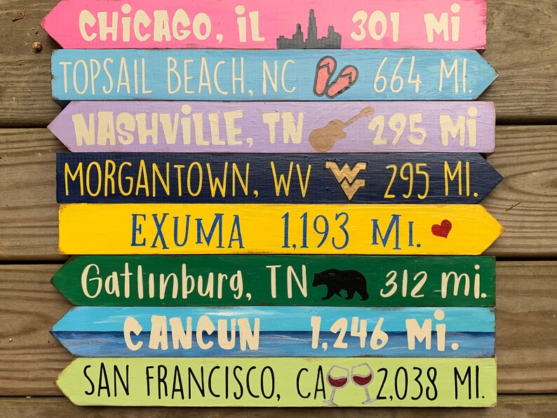 SET OF 10 Directional Wood Arrow Signs Custom Mile Marker | Etsy