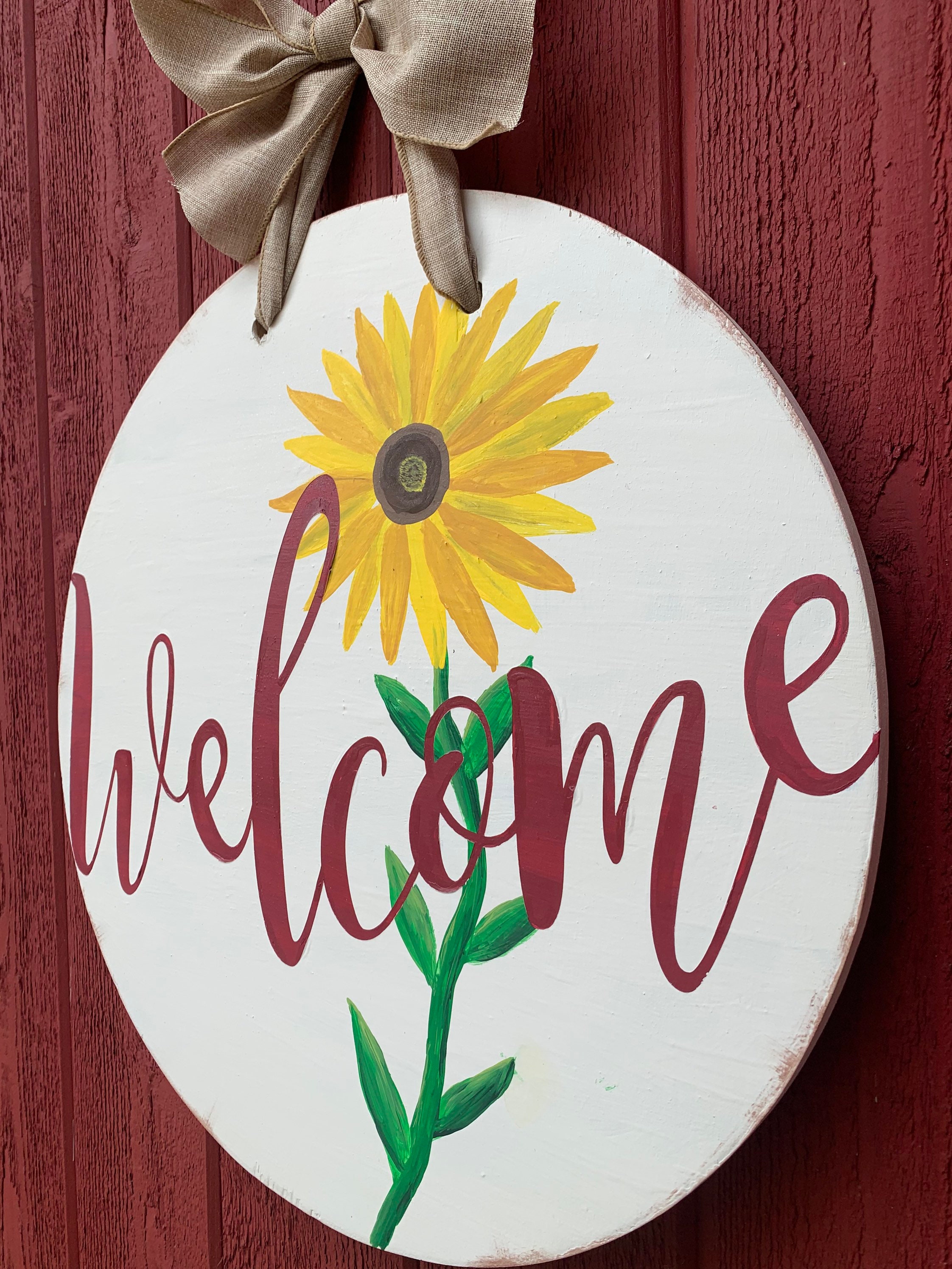 Welcome Spring Flower Door Sign Sunflower Blue Round Front - Etsy