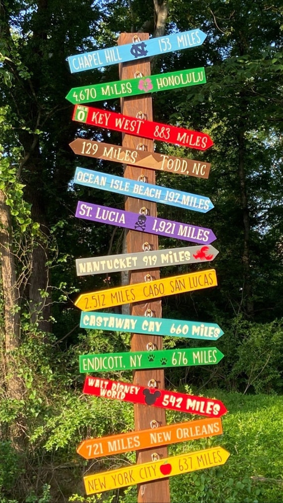 Wall Décor Indoor Outdoor Custom Handmade Wood Mile Marker Sign ...