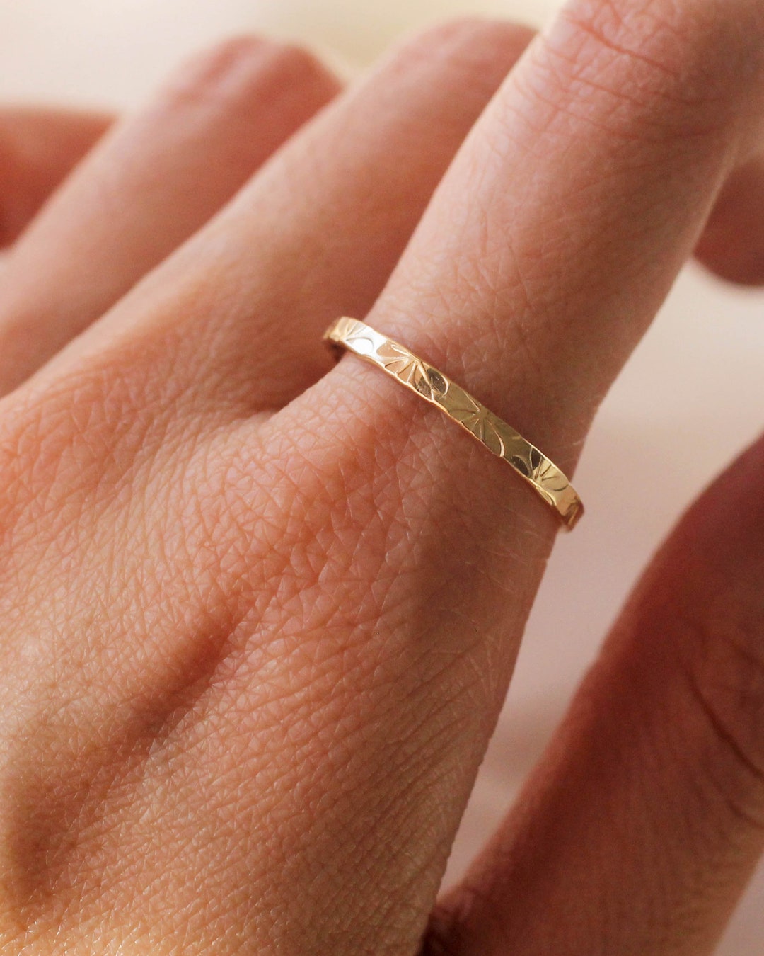 Flower Floral Stamped Ring, Flower Ring, Gold Filled, Sterling Silver ...