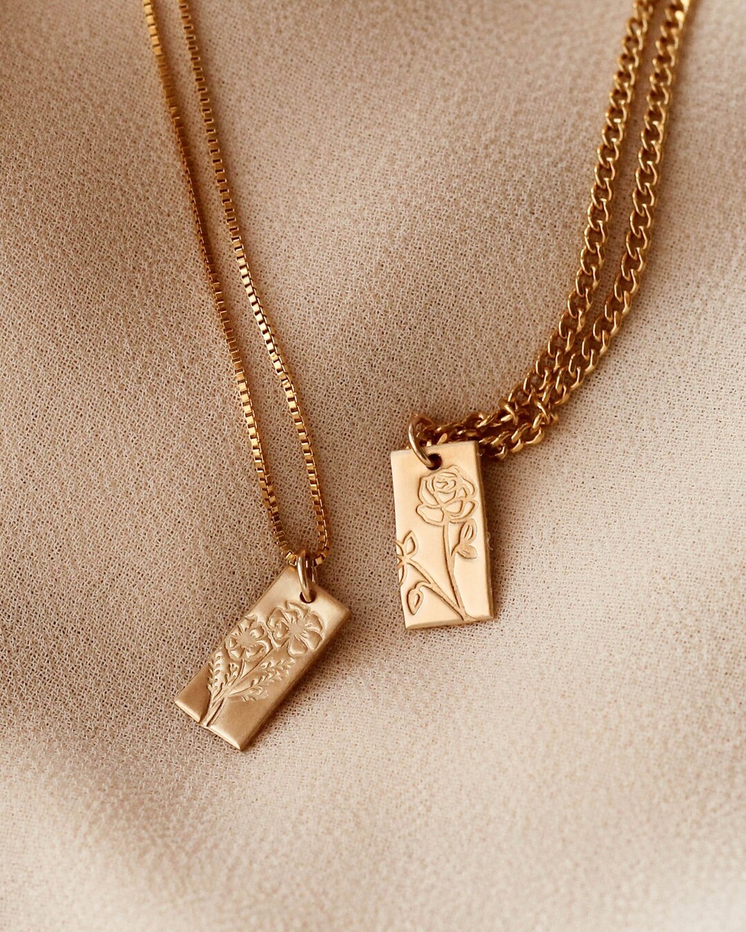 Birth Flowers Tag Chain Necklace 14K Gold Filled N1336 - Etsy