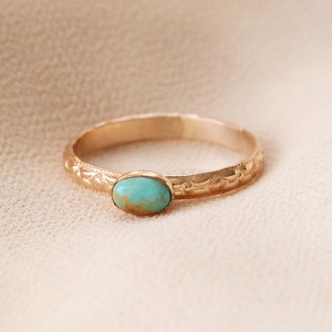 Turquoise Oval Stone With Patten Ring 14K Gold Filled R1410 - Etsy