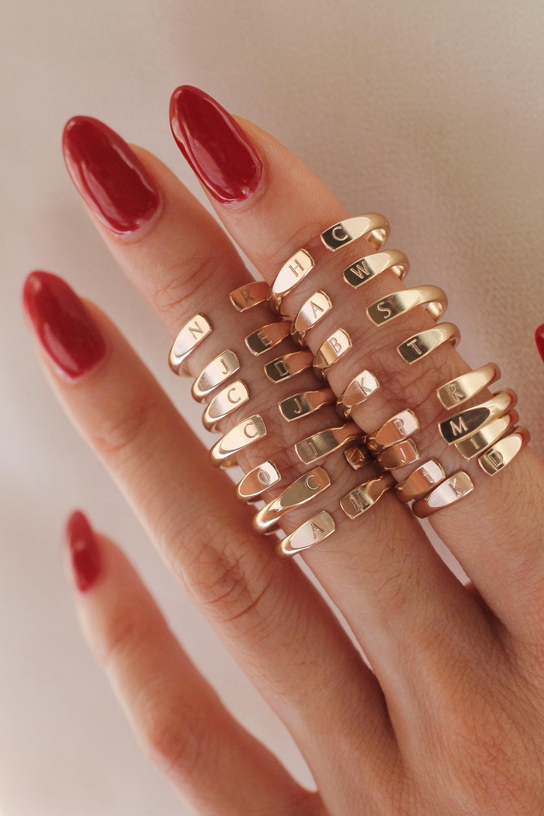 Initials Date Personalize Engrave Gold Couple Ring Cuff R1394 - Etsy