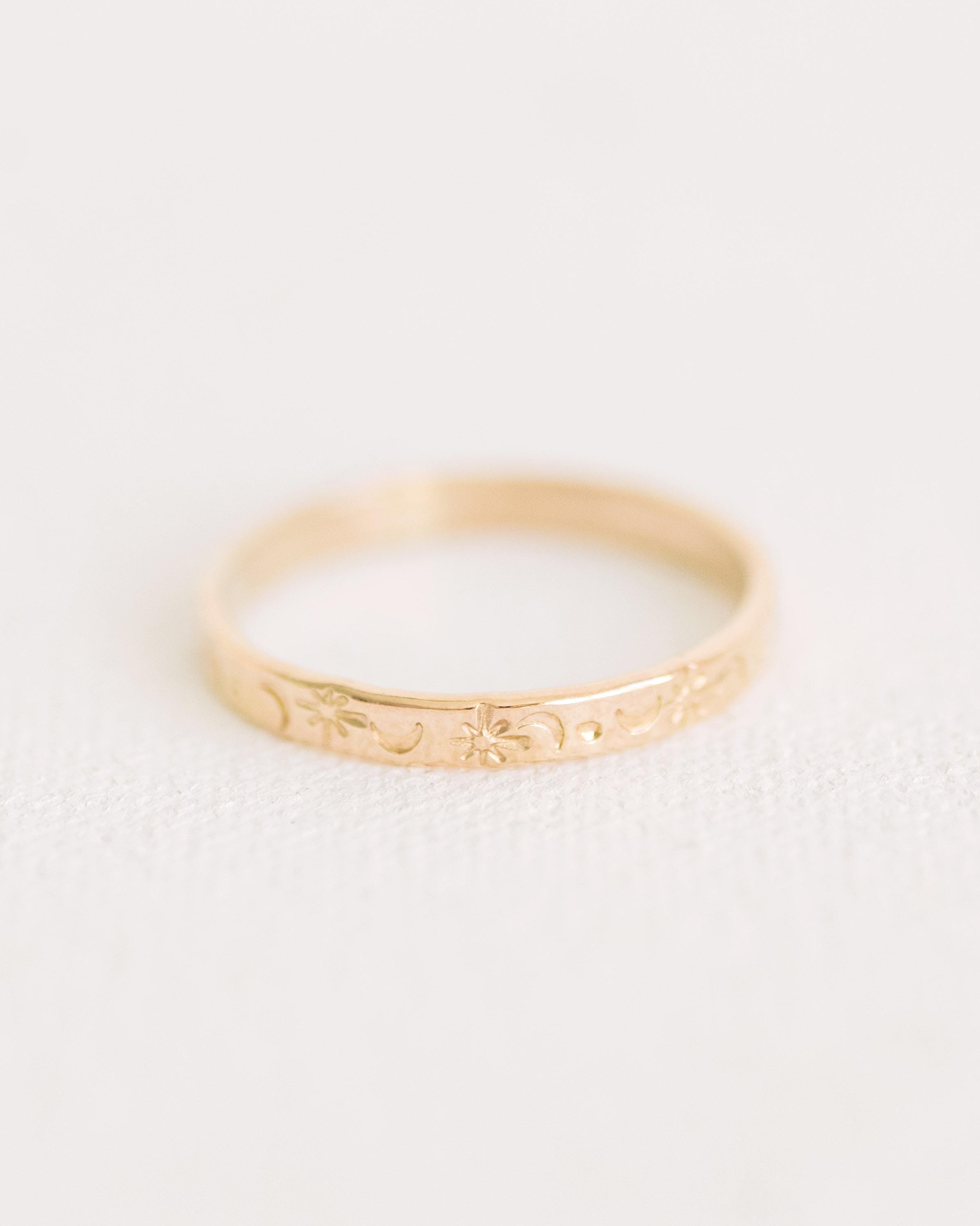 Star Moon Space Celestial Gold Ring 14K Gold Filled Sterling Silver ...