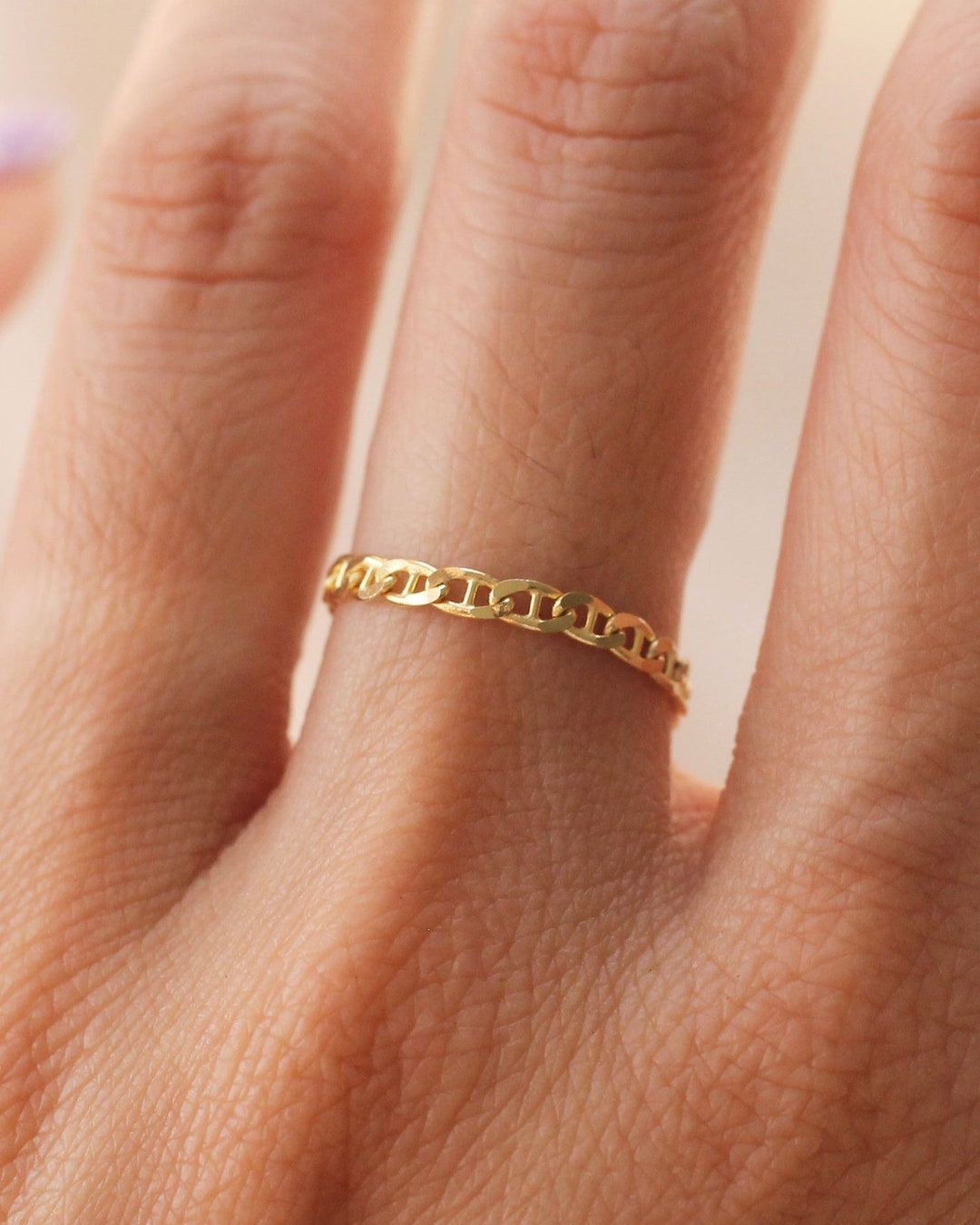 Mariner Chain Ring 14K Solid Yellow Gold - Size 5.75 - Etsy