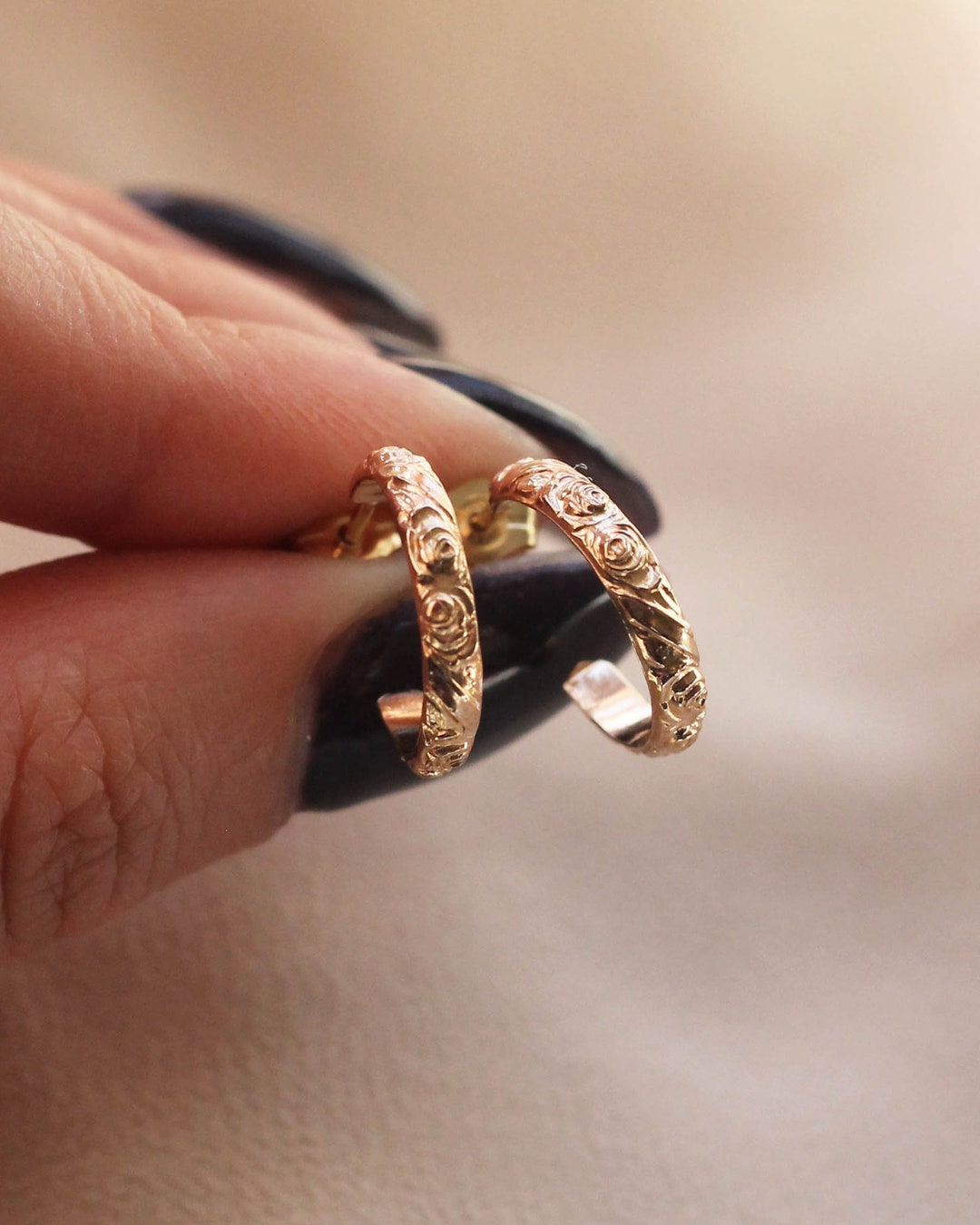 Rose Bud Flower Wire Half Round Hoop Earrings E1296 - Etsy