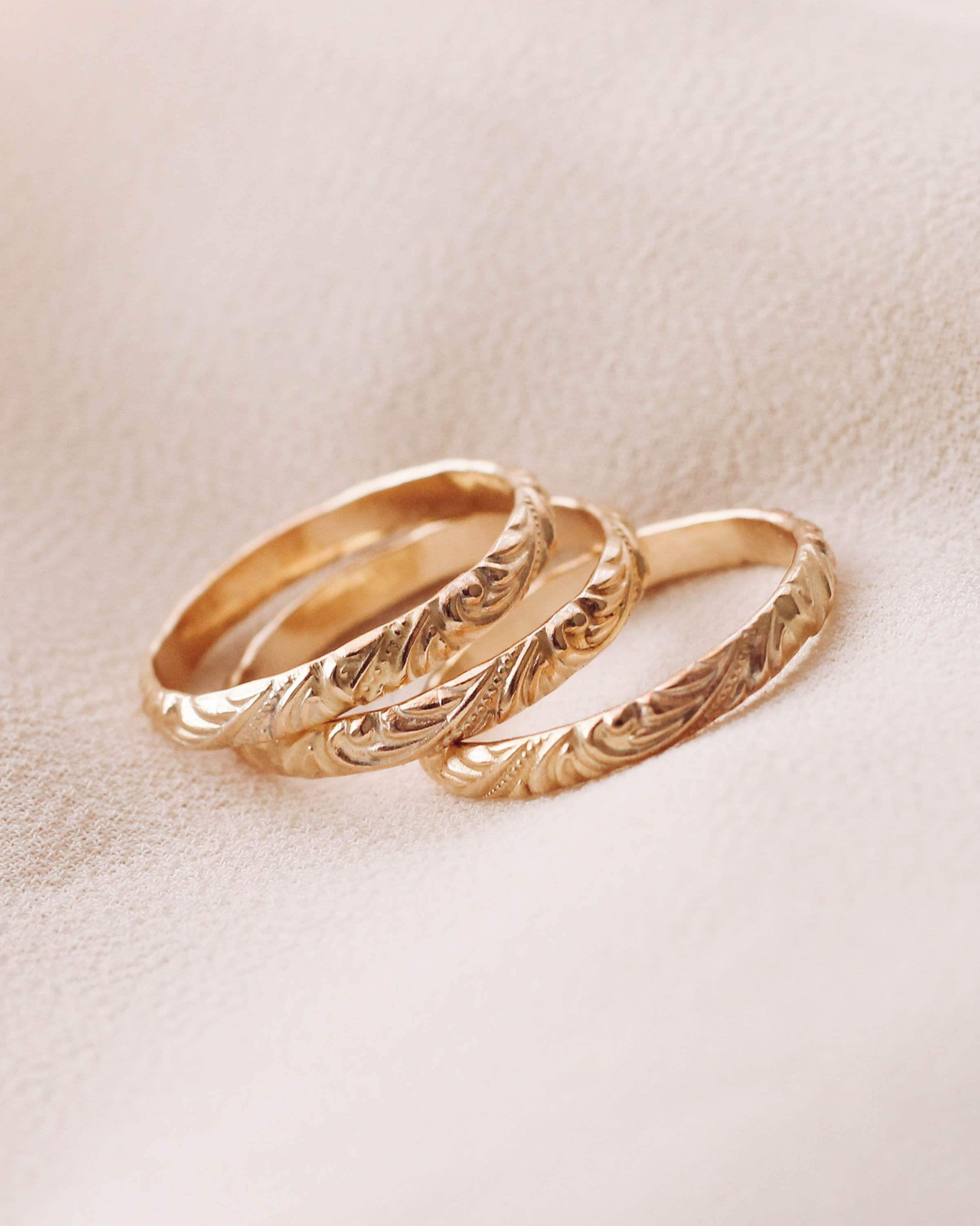Swirl Pattern Ring 14K Gold Filled, Domed Gold Band, Textured Rounded ...
