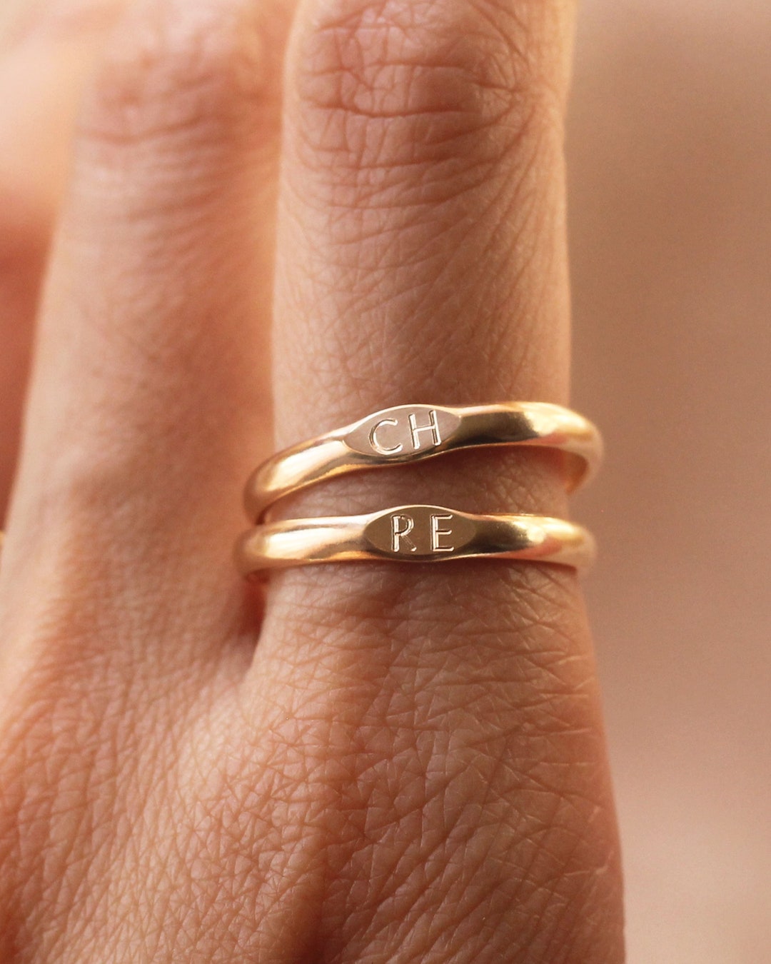 Buy Initial Signet Ring Personalized Letter Initial Ring 12K Gold Filled Signet Ring R1340 ...