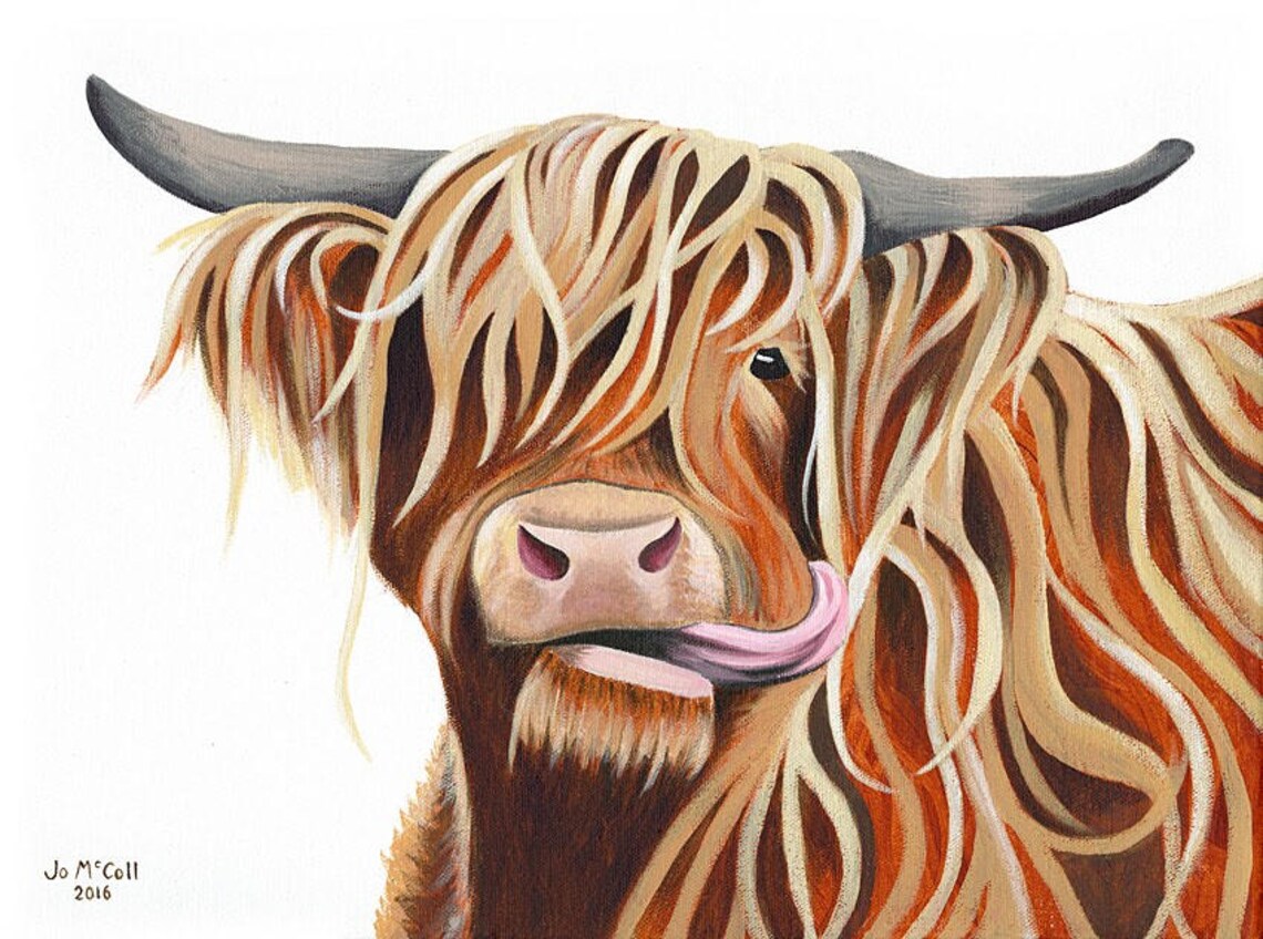 Highland Cow Moo Acrylic Painting Giclee Print of 'jen - Etsy
