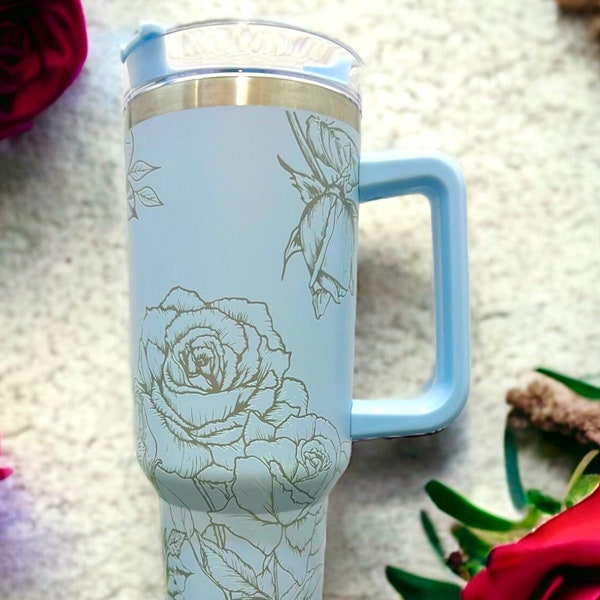 Stanley Floral Engraved Tumbler Etsy