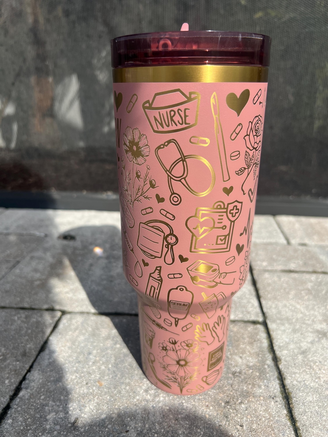 Personalized Nurse Stanley 40 Oz Tumbler: Engraved Floral Design - Etsy