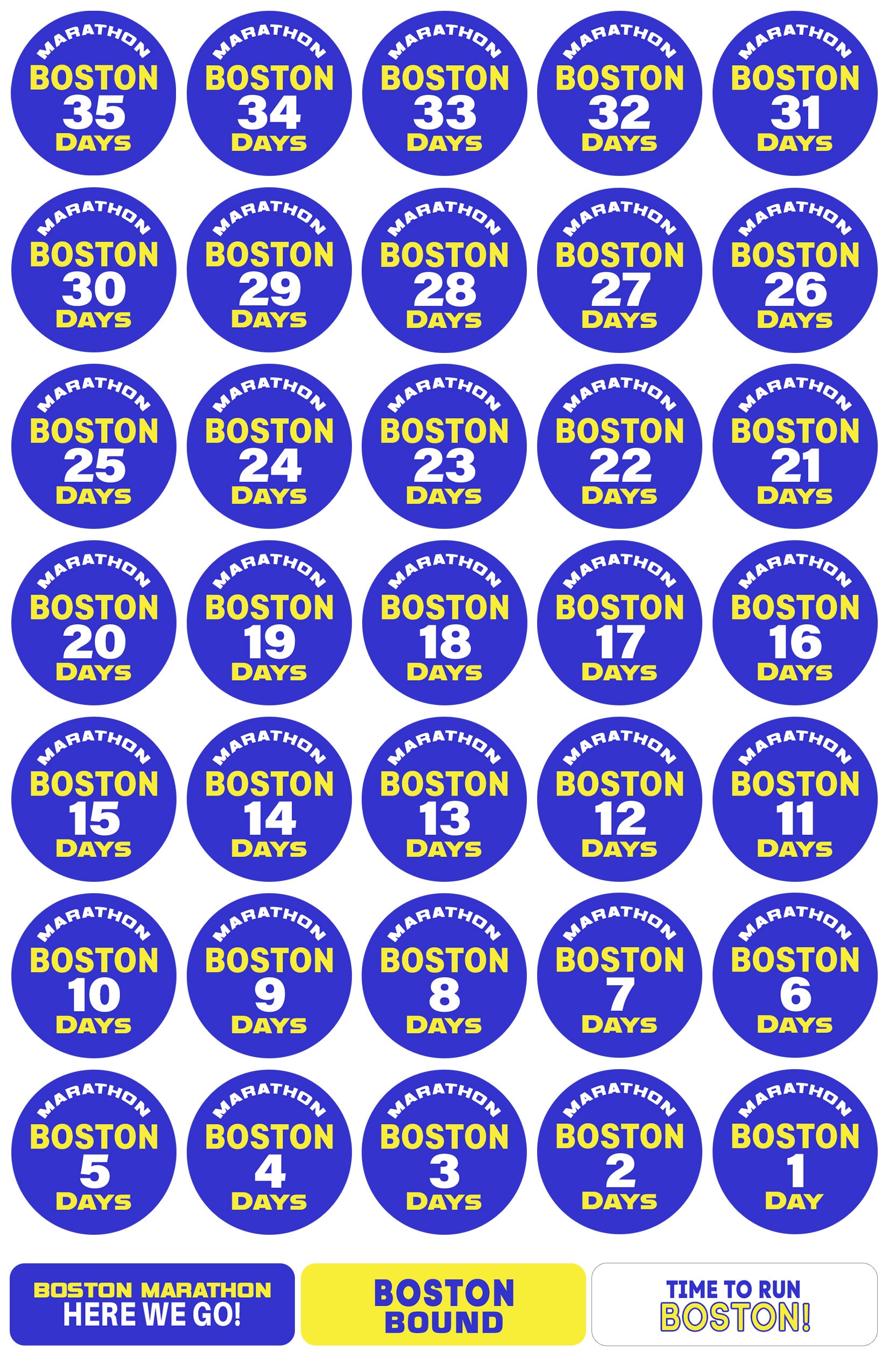 Boston Marathon 26.2 Miles COUNTDOWN to Race Day Sticker Sheets for ...