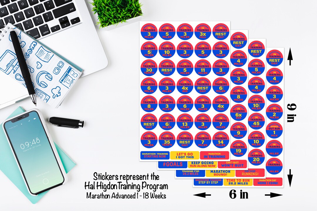 Marathon Training Planner Stickers Sheets Hal Higdon 18-week Advanced 1 ...