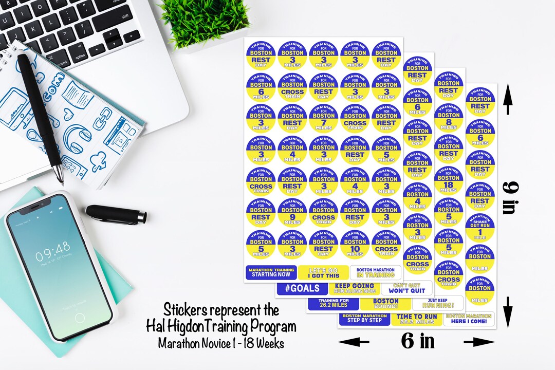 Boston Marathon Training Planner Stickers Sheets Hal Higdon 18-week ...