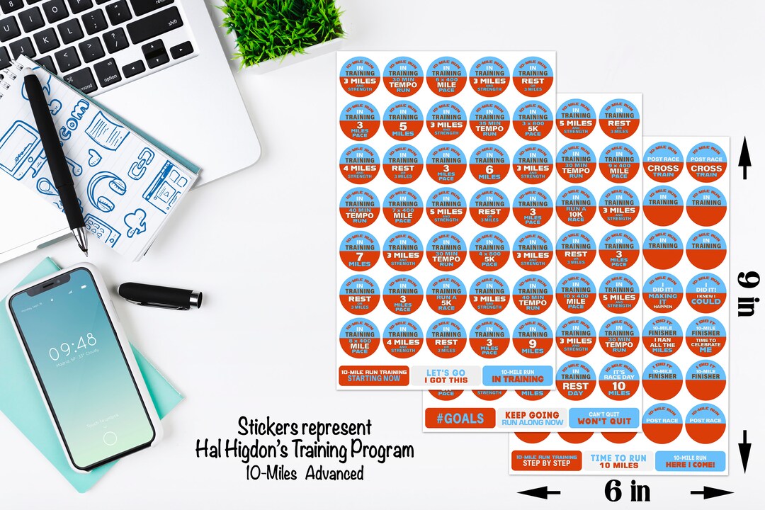 10-mile Training Planner Stickers Sheets Hal Higdon 10-miles 15K ...